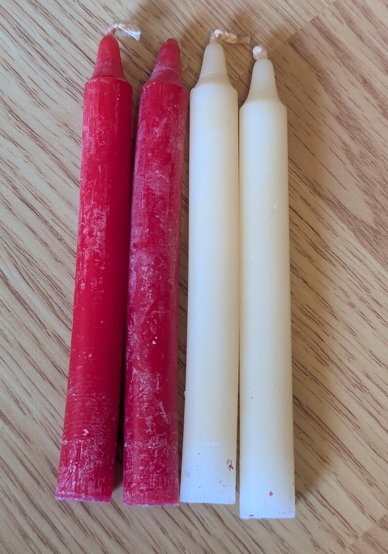 Swedish Miniature Wood Candle Holders With White & Red Candles Folk Art ...