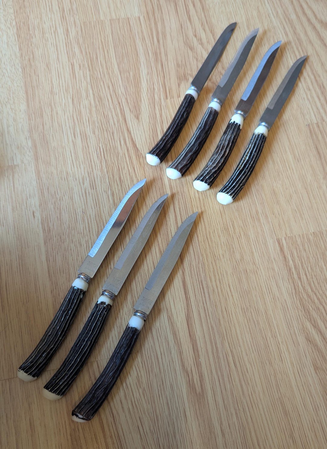 Nevco Stainless Steel Faux Antler Handle Steak Knives Japan Set of 7 ...