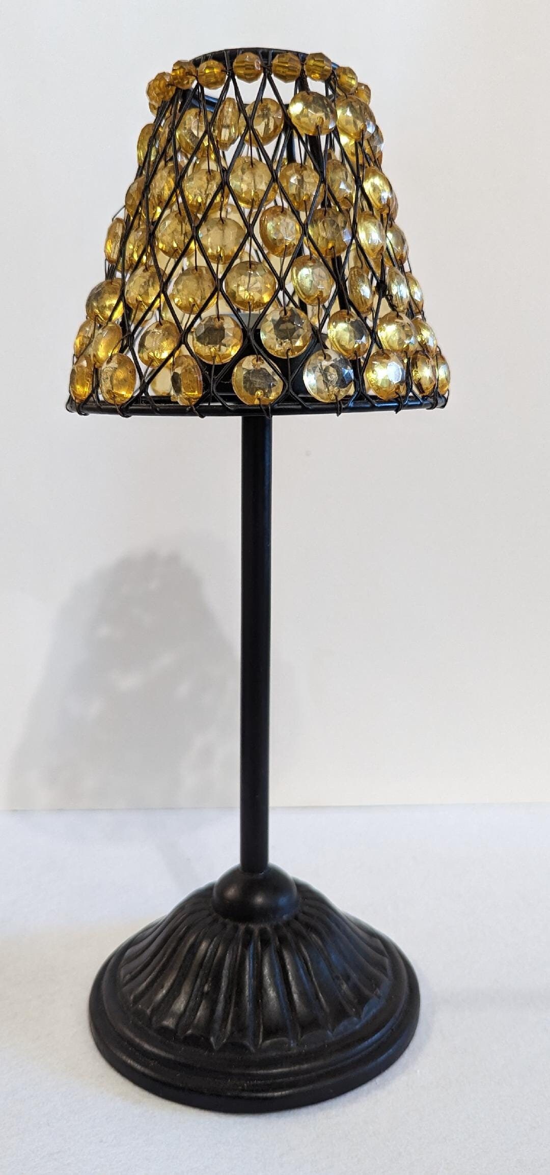 Amber Jeweled Shade Candle Holders | Tea Light | Lamp With Black Cast ...