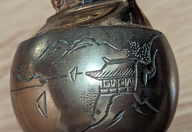 Vintage Prince Butane Table Lighter Round Carved Japanese Scene ...