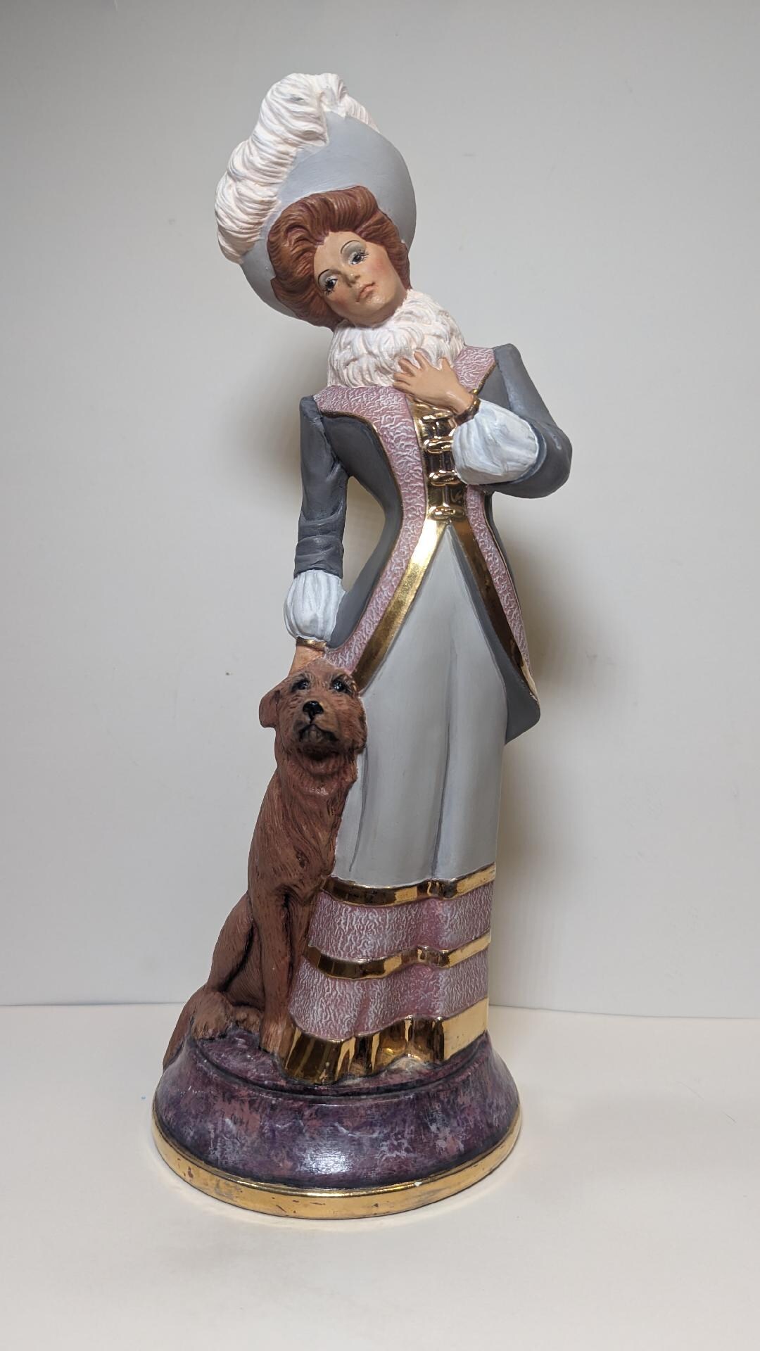 Vintage Victorian Lady & Her Dog Statue Ceramic Mold Figurine Hand ...