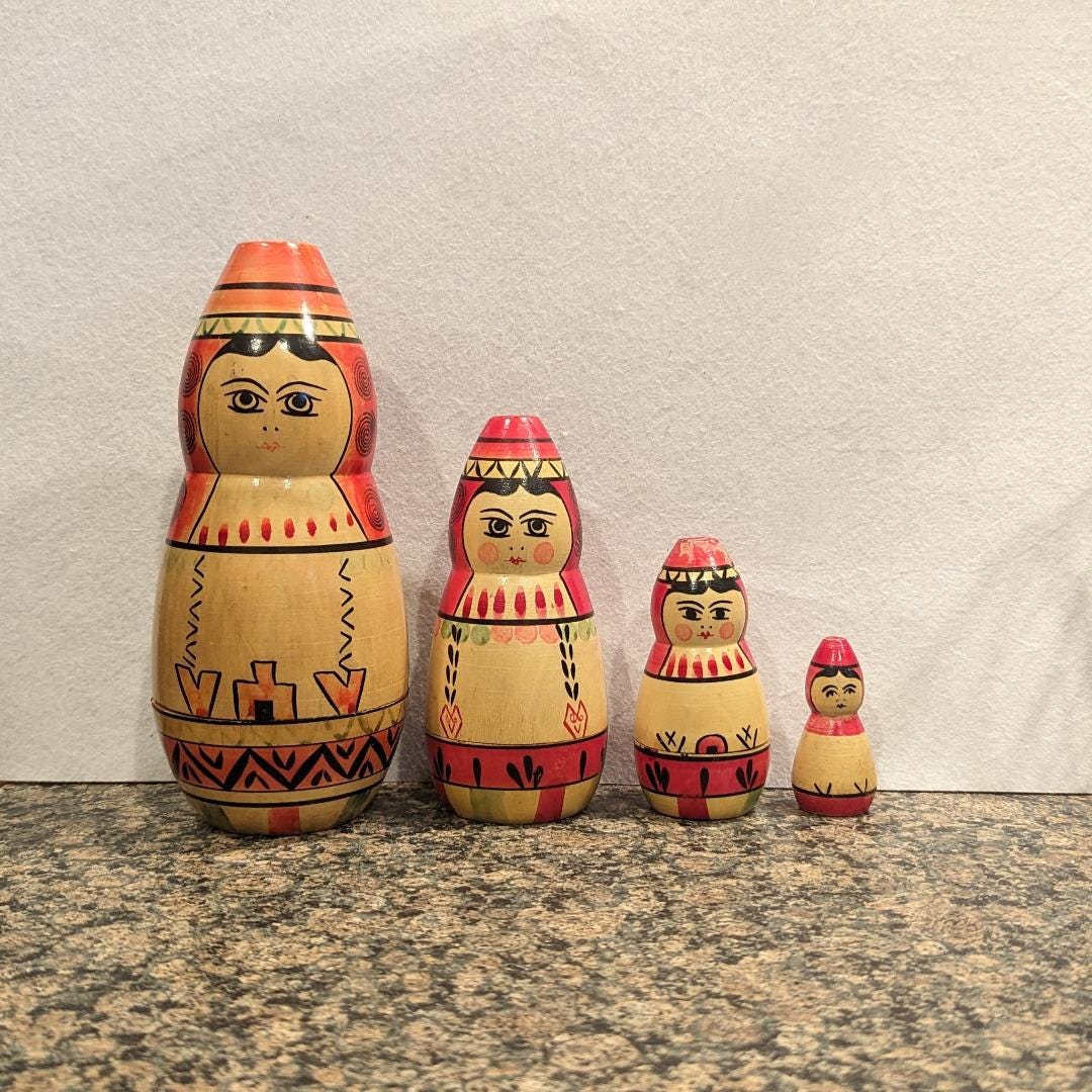 Vintage Hand-painted Wooden Russian Matryoshka Nesting Dolls Set of 4 ...