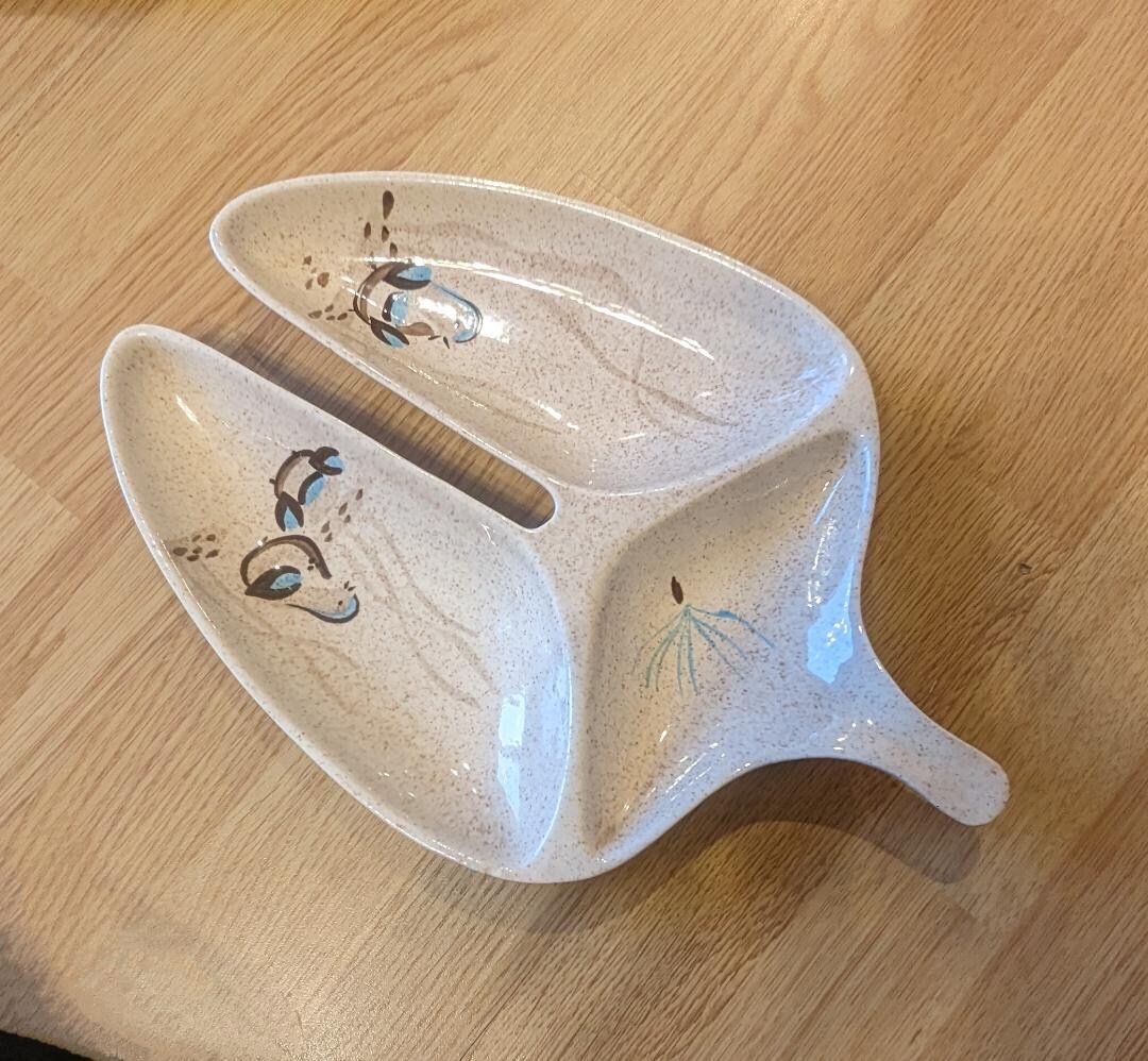 Red Wing Pottery Bob White Quail Pattern Triple Section Serving Bowl ...