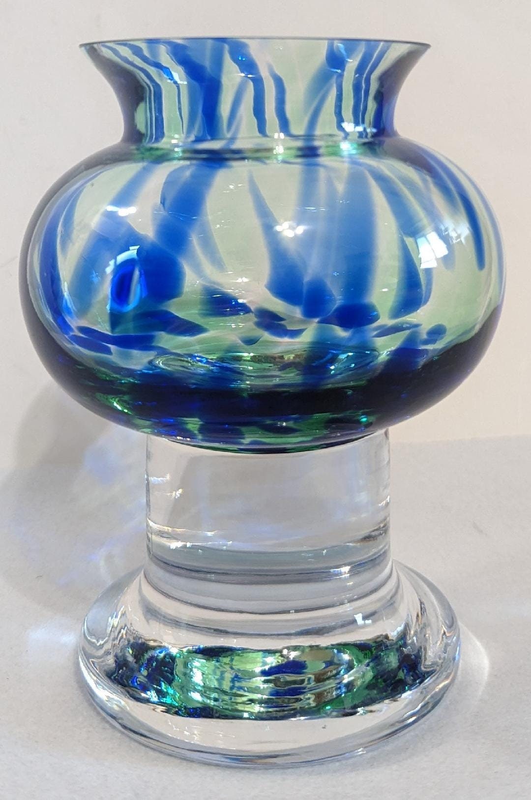 Sea of Sweden Bjorn Ramel | Blue Green Art Glass Heavy Footed Candle ...