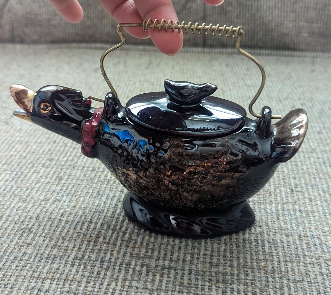 Vintage Brown Ceramic Duck Teapot With Wire Handle - Etsy