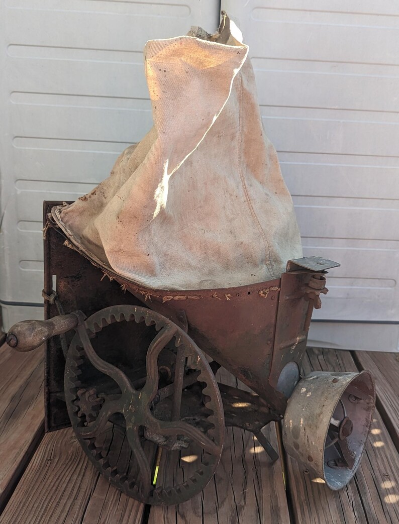 Antique Farm Seed Sower Spreader Hand Crank With Canvas Bag *READ - Etsy