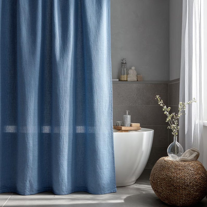 Linen Shower Curtain With 9 Heading Styles- Handmade Linen Shower ...