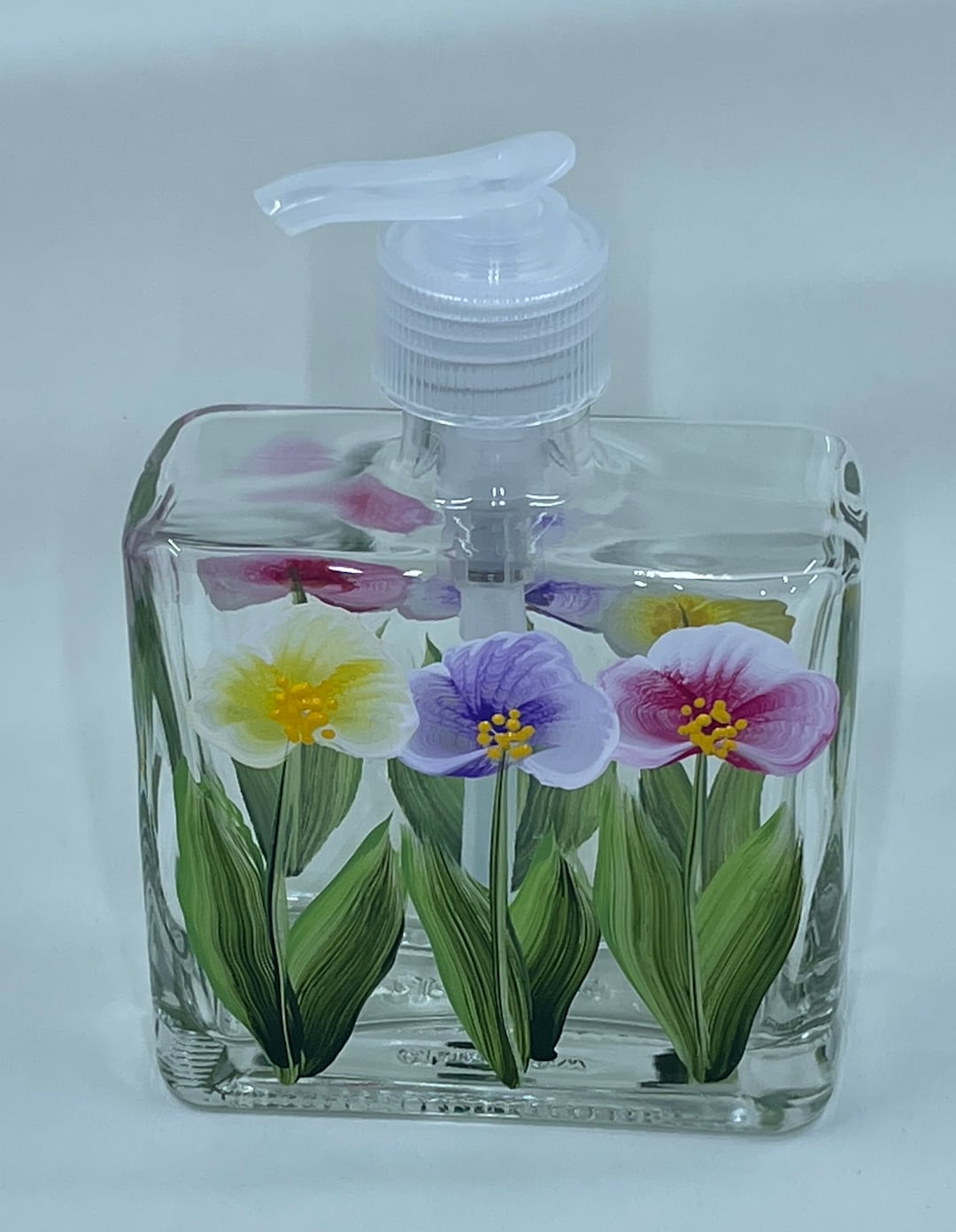 Hand Painted Spring Flower Soap Dispenser With Pink, Yellow and Purple ...