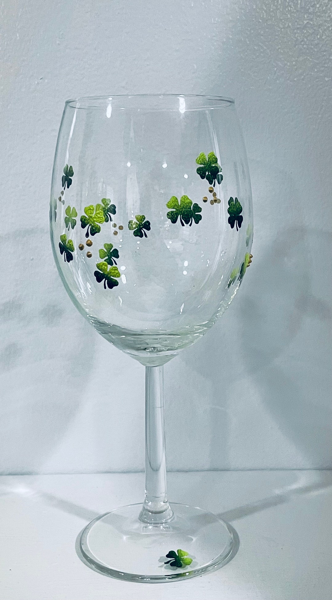 Tiny St. Patricks Day Shamrock 15 Oz Stemmed Wine Glass Can Be Personalized Hand Painted ...