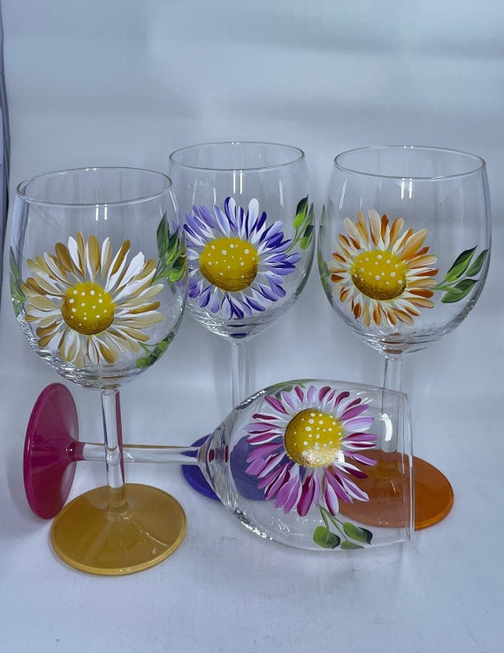 Spring Flower Wine Glasses in Your Choice of Four Colors Hand - Etsy