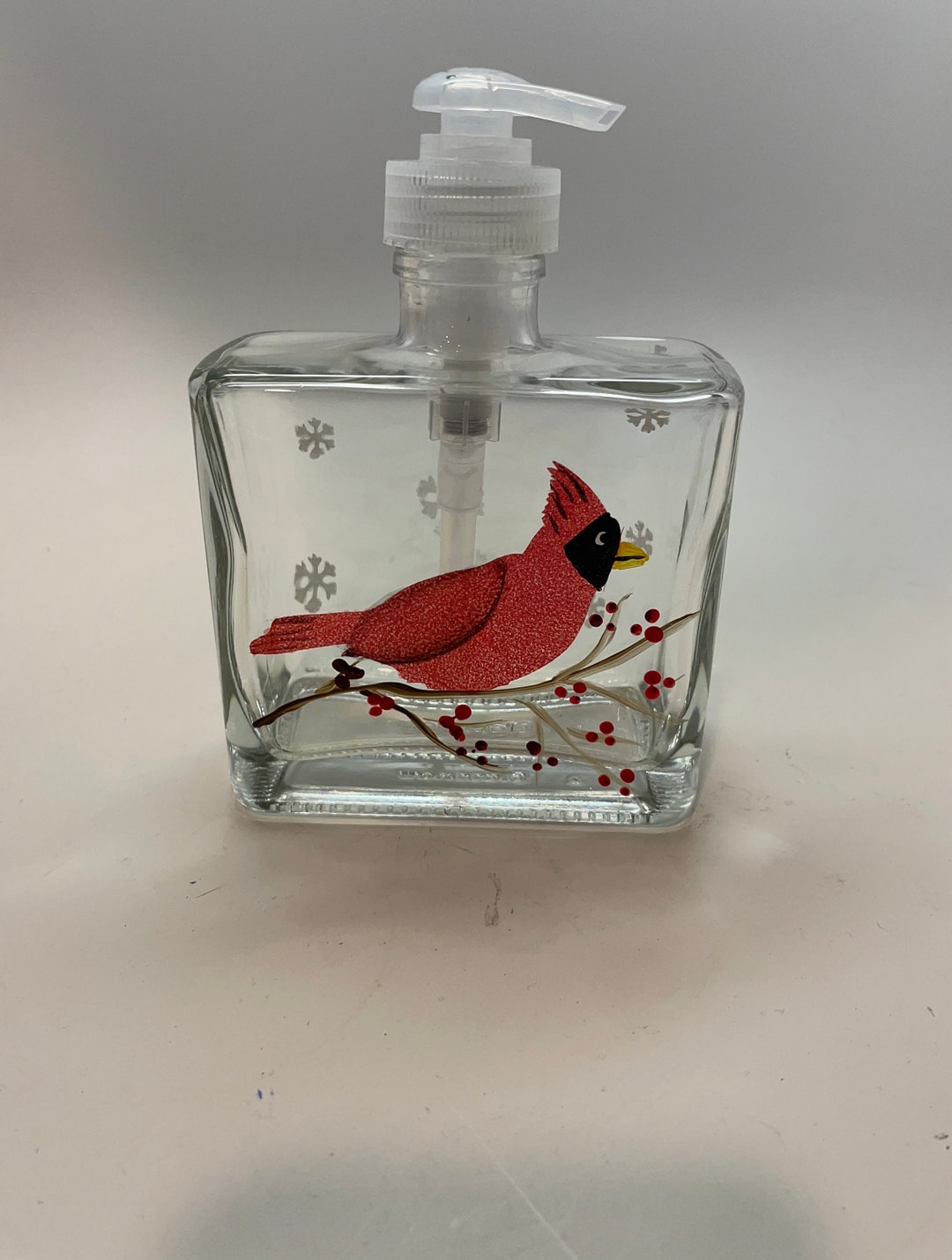 Hand Painted Winter Cardinal Soap Dispenser - Etsy