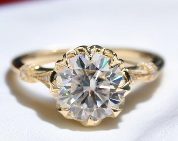 Vintage Inspired Engagement Ring Cathedral Setting Filigree Art Deco ...