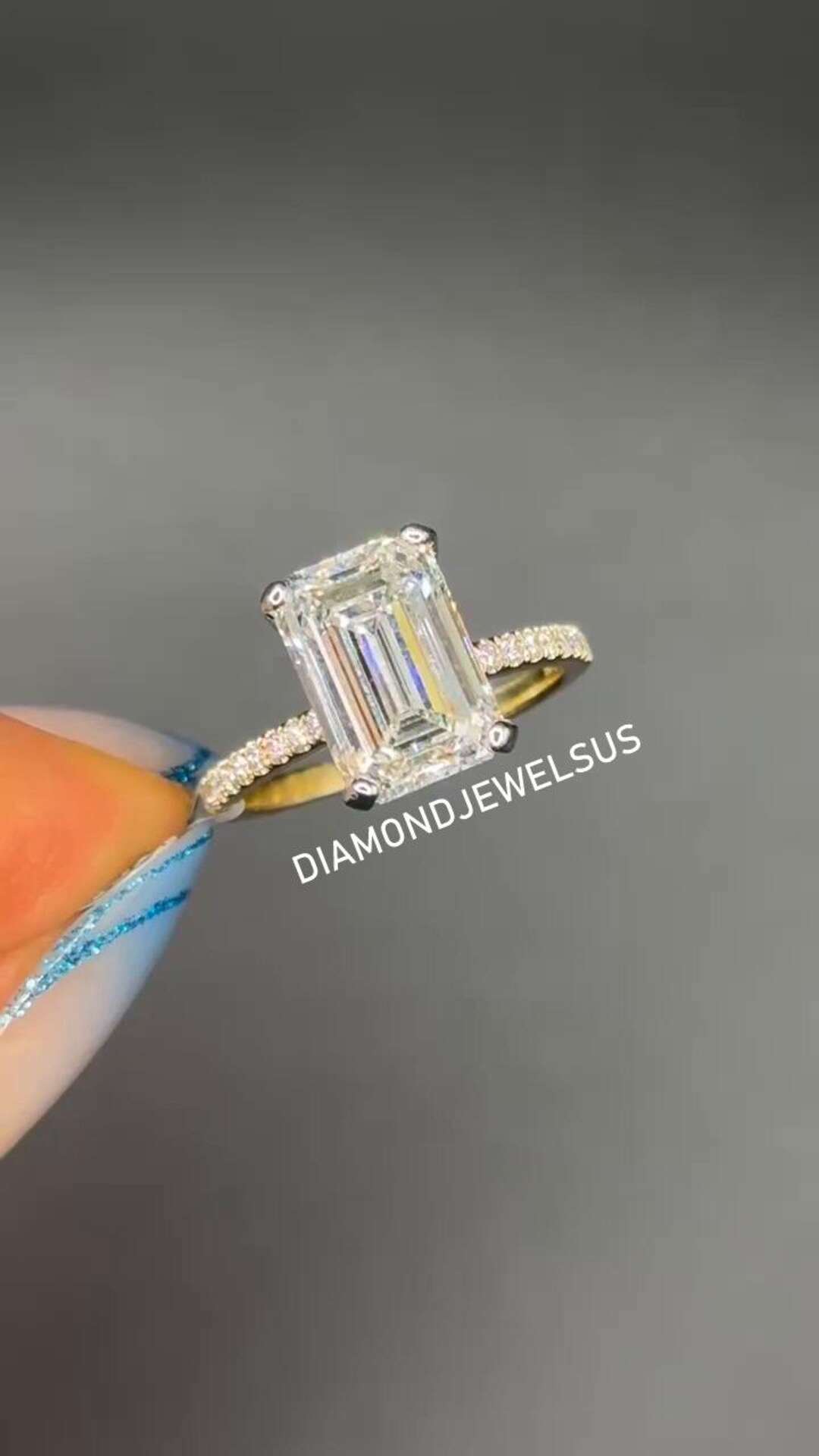 3.5 CT Emerald Cut Moissanite Engagement Ring, 14K Gold Half Eternity ...