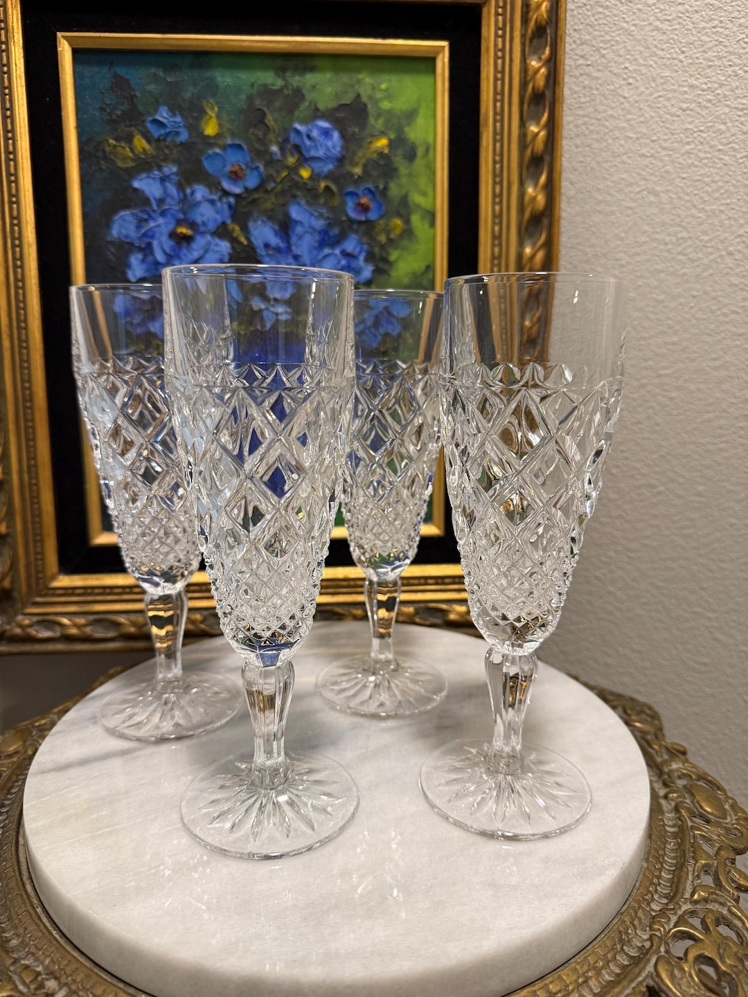 Vintage Champagne Flutes, Diamond & Starburst Design, Set of 4 ...