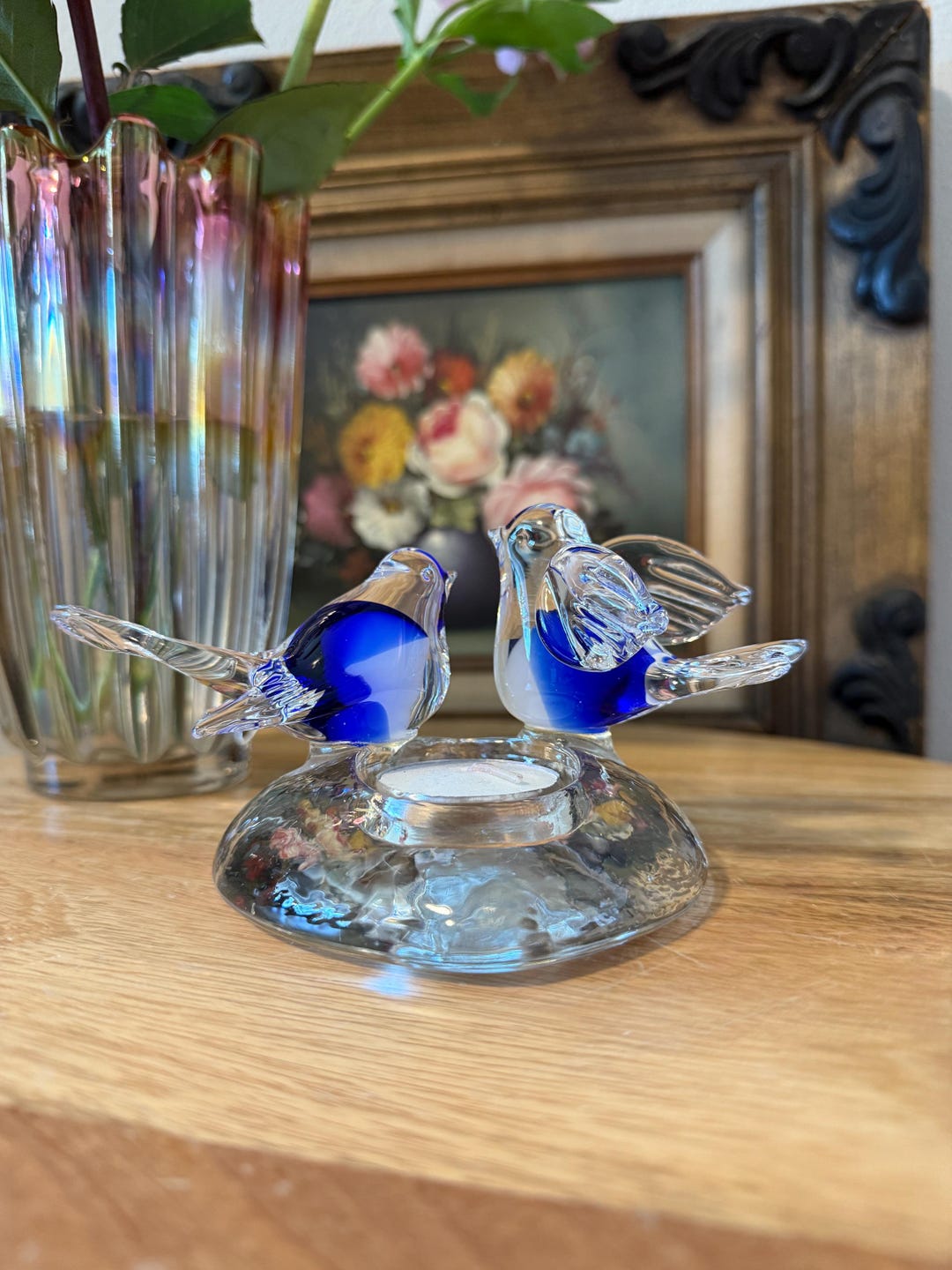 Bluebird Votive Tea Light Holder: Art Glass Love Birds, Mid-century ...