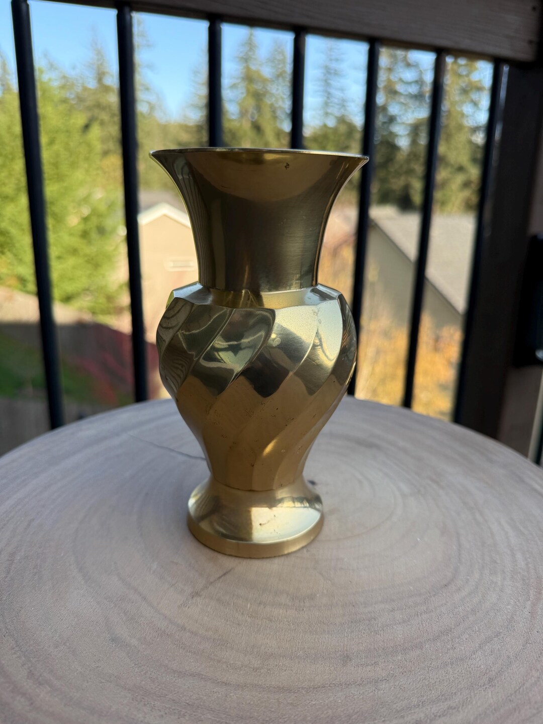 Vintage Small Solid Brass Swirled Vase - MCM Home Decor - Etsy