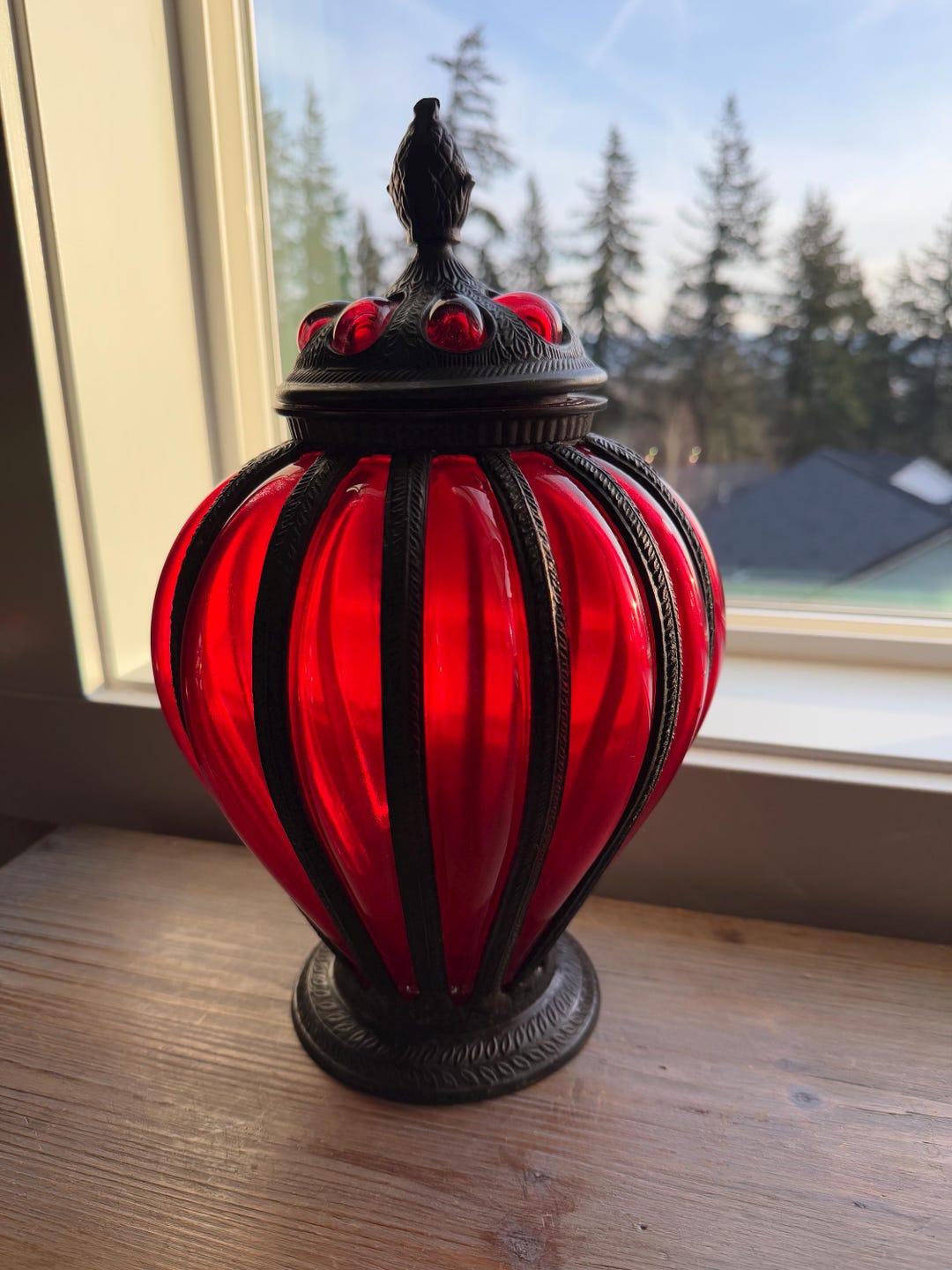 Vintage Baroque Brass Ruby Red Hand Blown Bubble Glass Lidded Dome ...