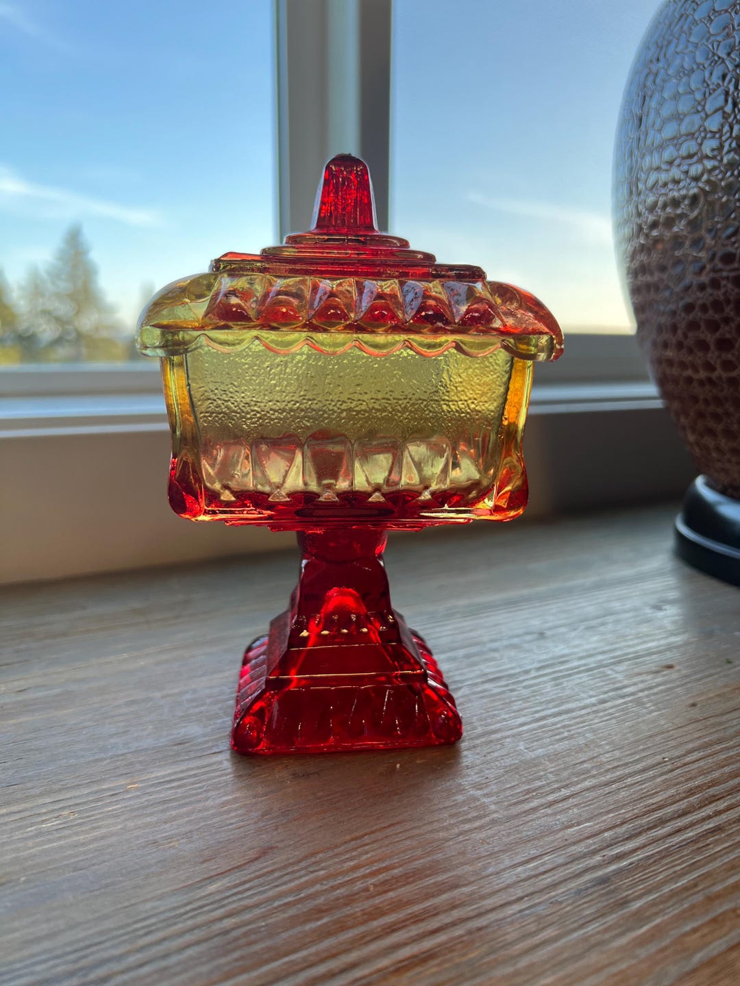 Vintage Mid-century Jeanette Glass Wedding Amberina Small Wedding Cake ...
