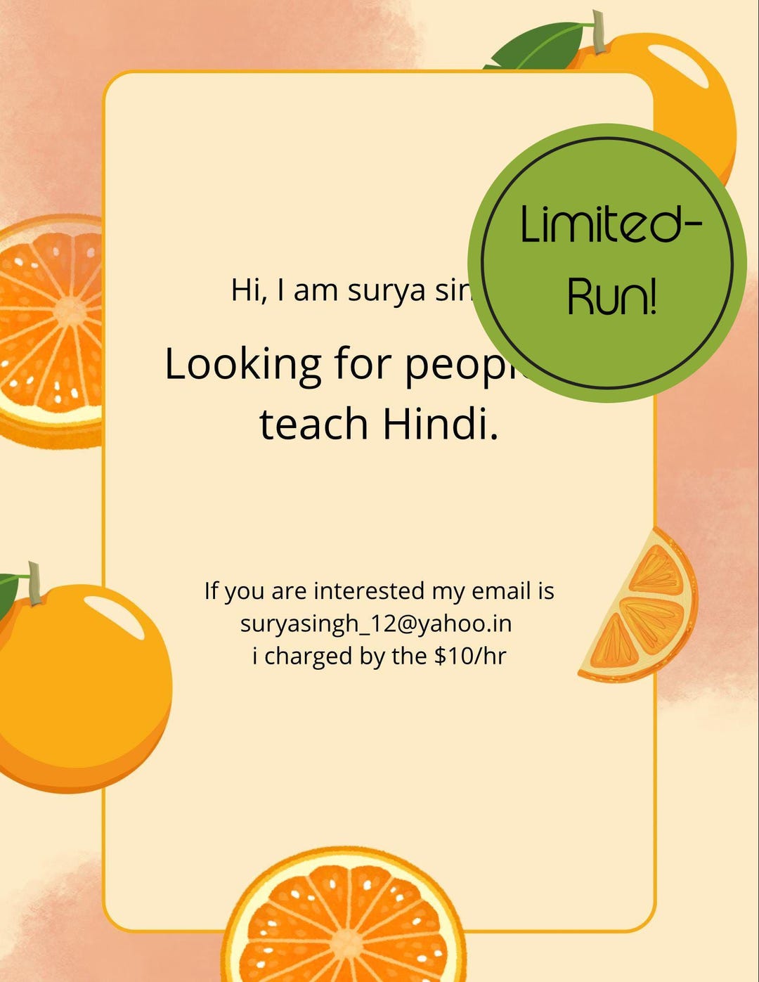 Hindi Language Class Flyer: Printable Education Poster (instant ...