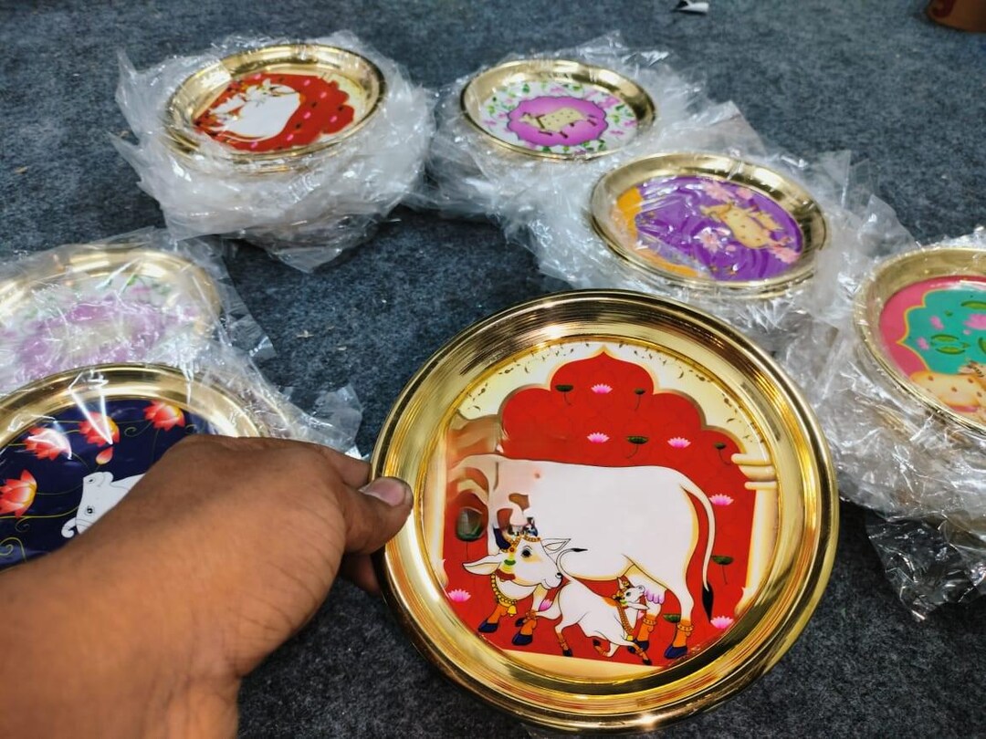 Brass Pichwai Plate for Indian Pooja Return Gifts, Thamboolam, Wedding ...