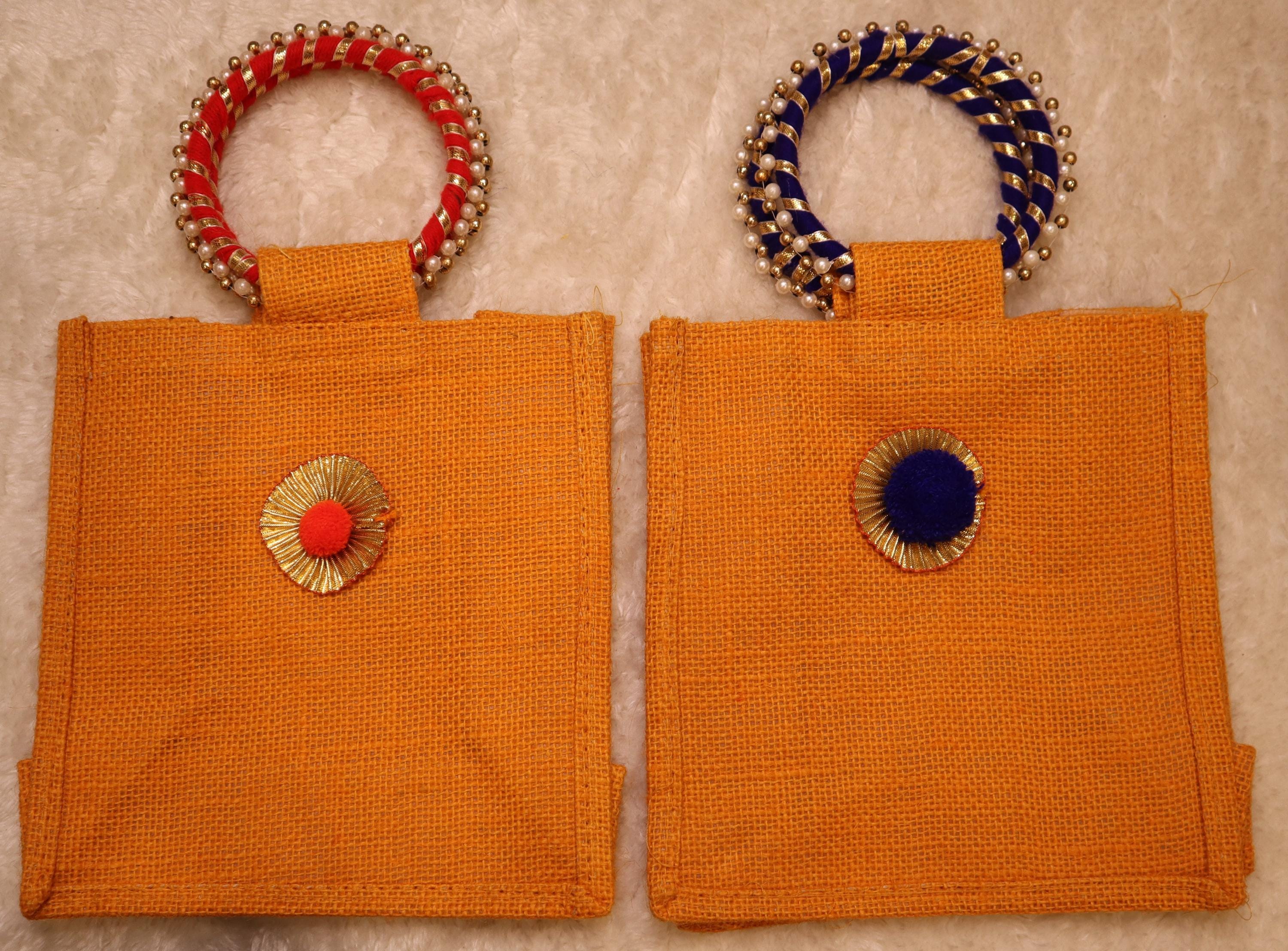 50 Pcs Jute Bags With Bangle Handle for Indian Pooja Return Gifts ...