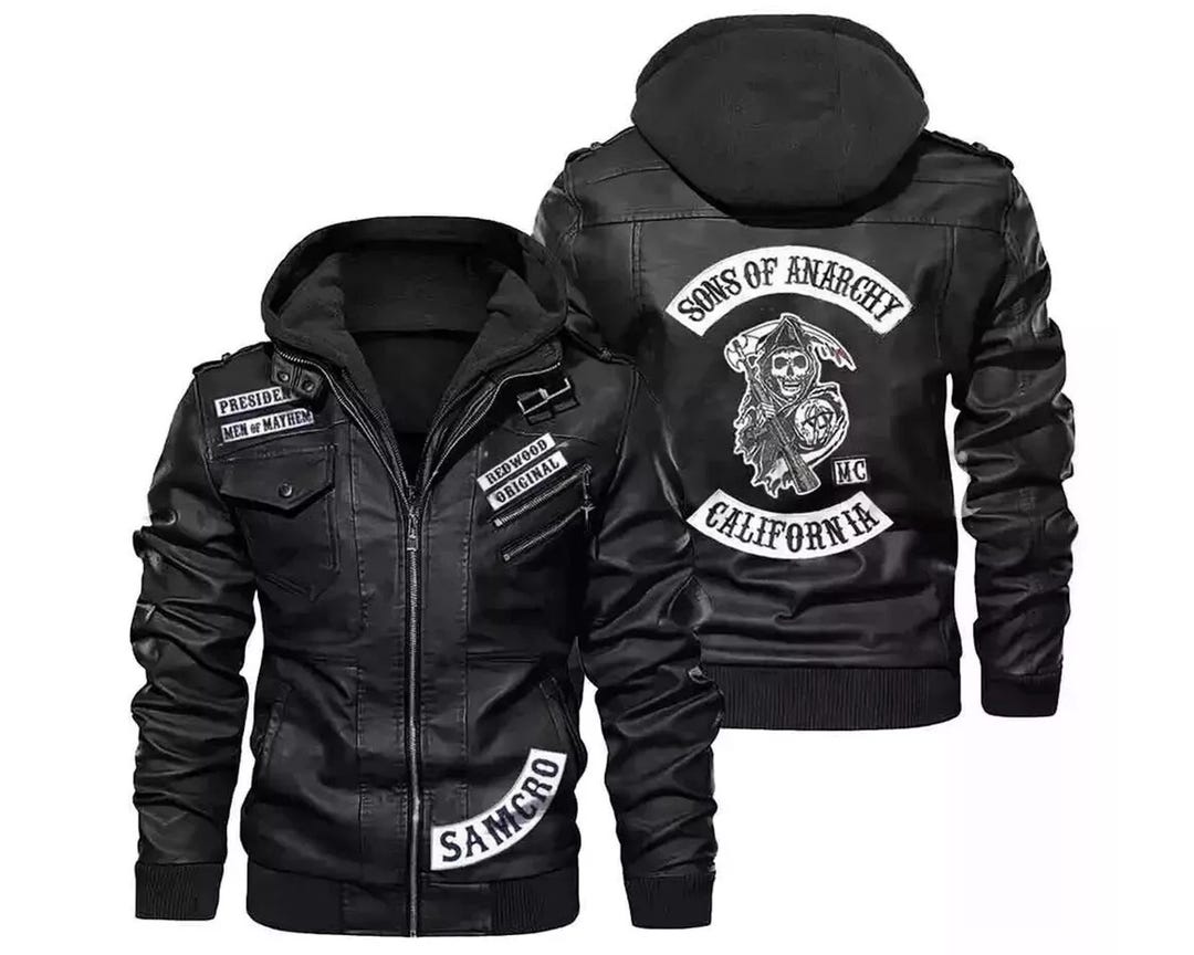 Handmade Sons of Anarchy SOA Motorcycle Biker Bomber Hooded Black ...