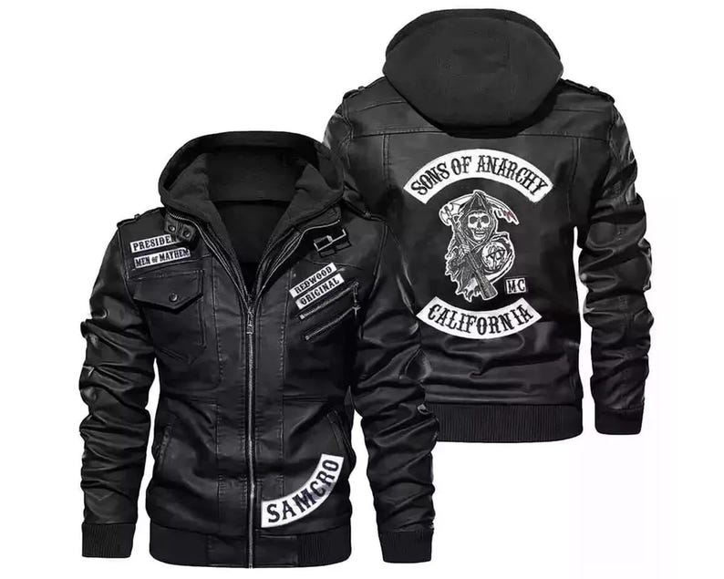 Handmade Sons of Anarchy SOA Motorcycle Biker Bomber Hooded Black ...