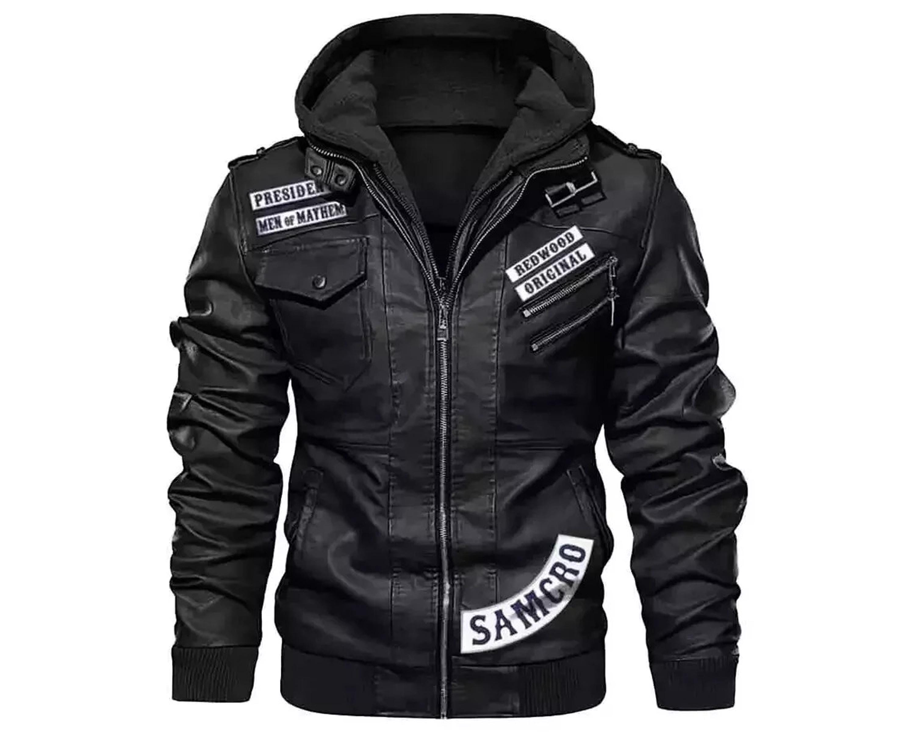 Handmade Sons of Anarchy SOA Motorcycle Biker Bomber Hooded Black ...