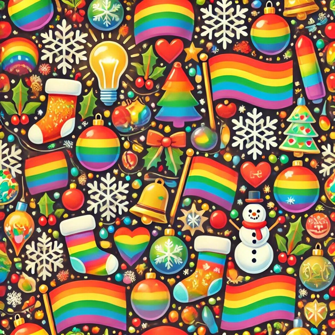 Holiday Pride Wrapping Paper LGBTQIA Rainbow Ornaments and Festive ...