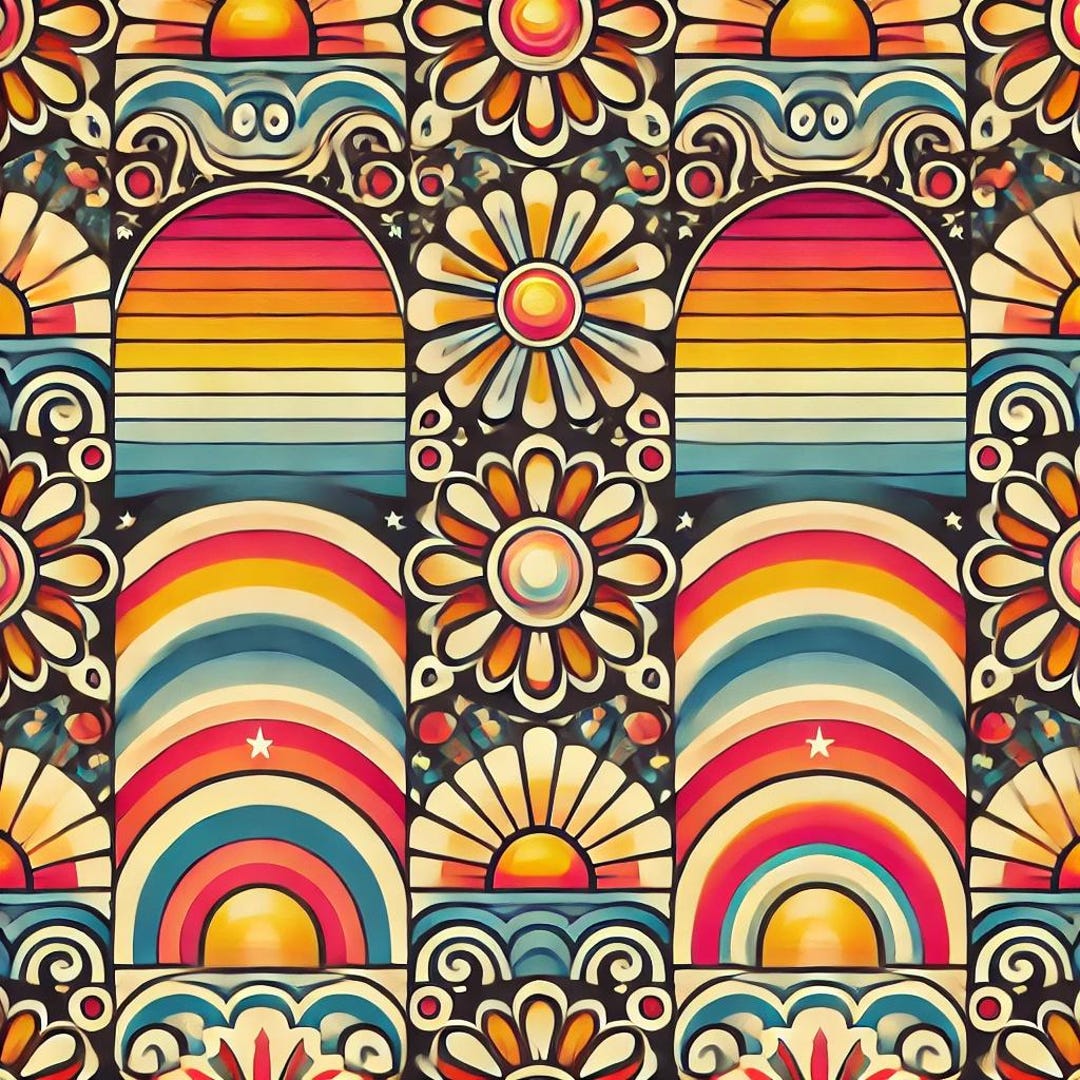 Retro Sunrise Wrapping Paper Bright and Colorful Vintage Design - Etsy