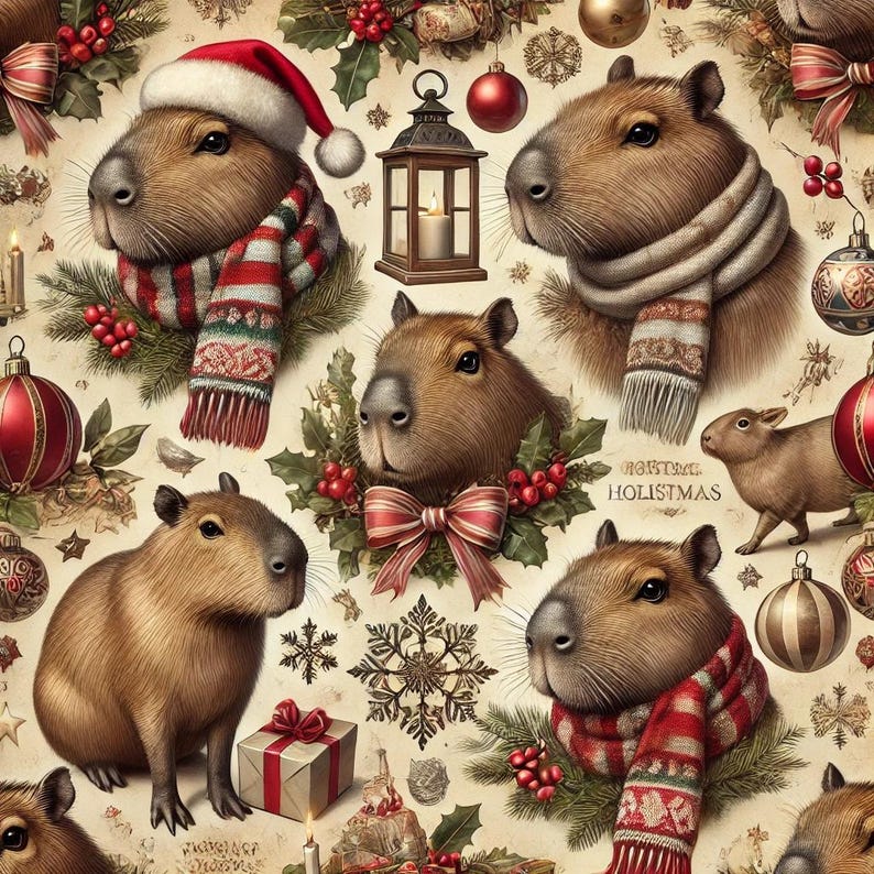 Vintage Holiday Capybara Wrapping Paper Festive Christmas Gift Wrap - Etsy