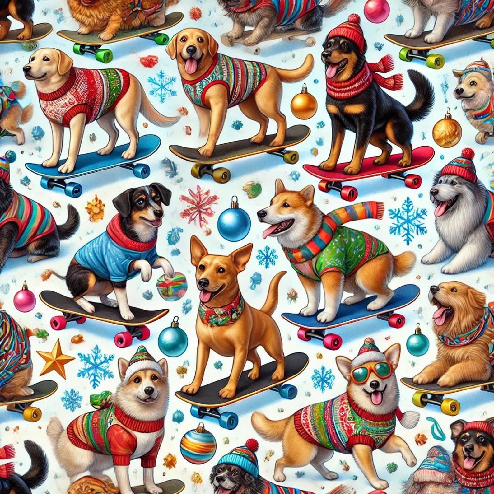 Cute Holiday Dog Wrapping Paper Playful Dogs Riding Skateboards - Etsy