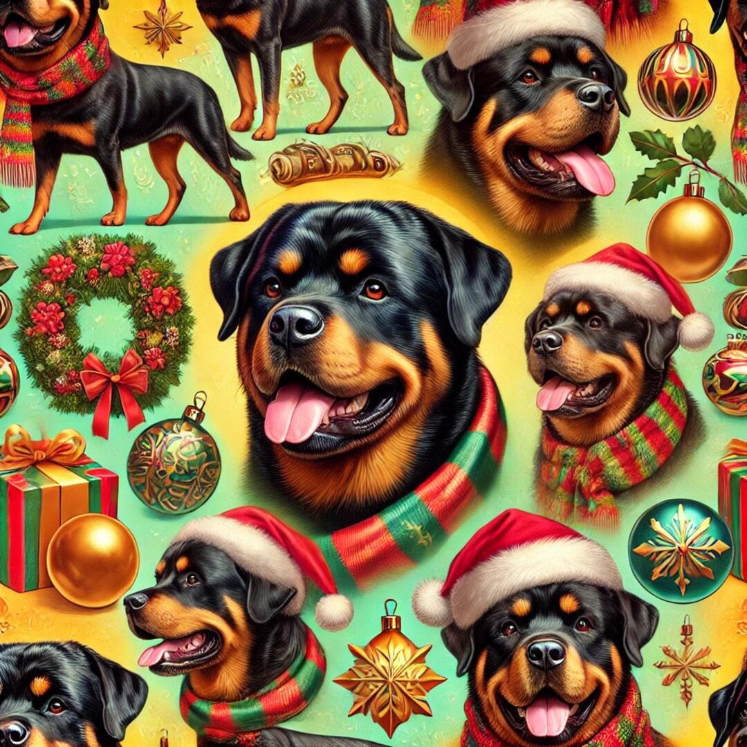 Cute Rottweiler Christmas Wrapping Paper Retro Holiday Theme - Etsy