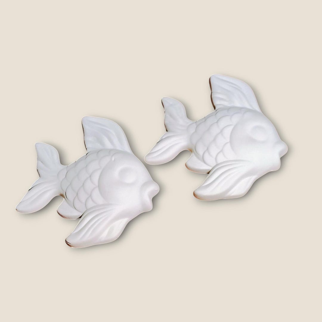 Hand Poured Ceramic Bisque Goldfish Wall Decor, Plaque Set, Ready to ...
