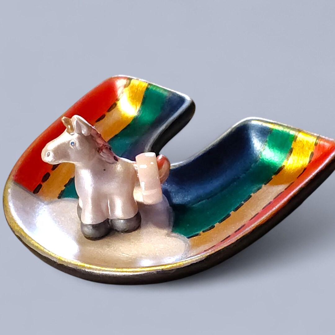 Handpainted Ceramic Rainbow Trinket Dish With Unicorn. - Etsy