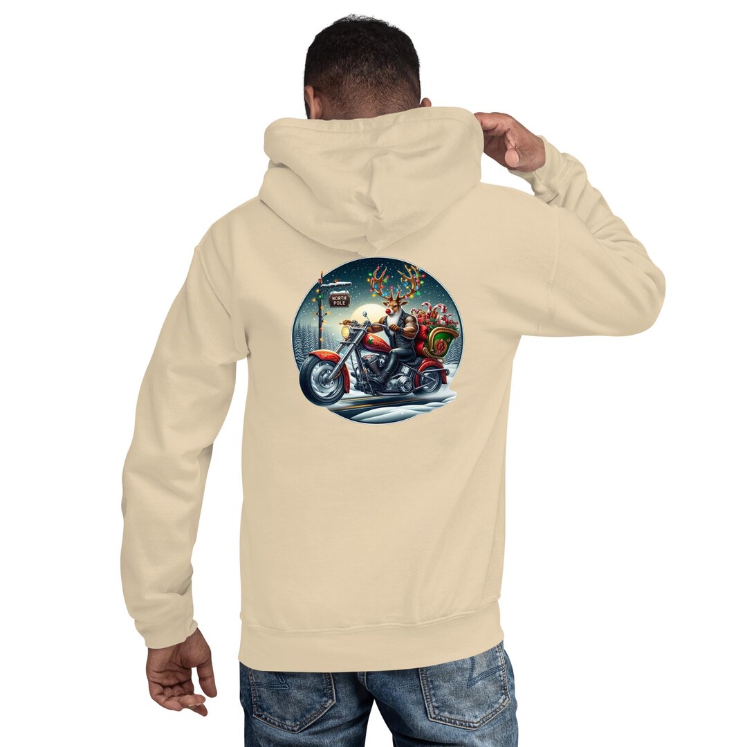 Biker Reindeer Hoodie | Rudolph's Chopper Christmas | Funny Holiday ...
