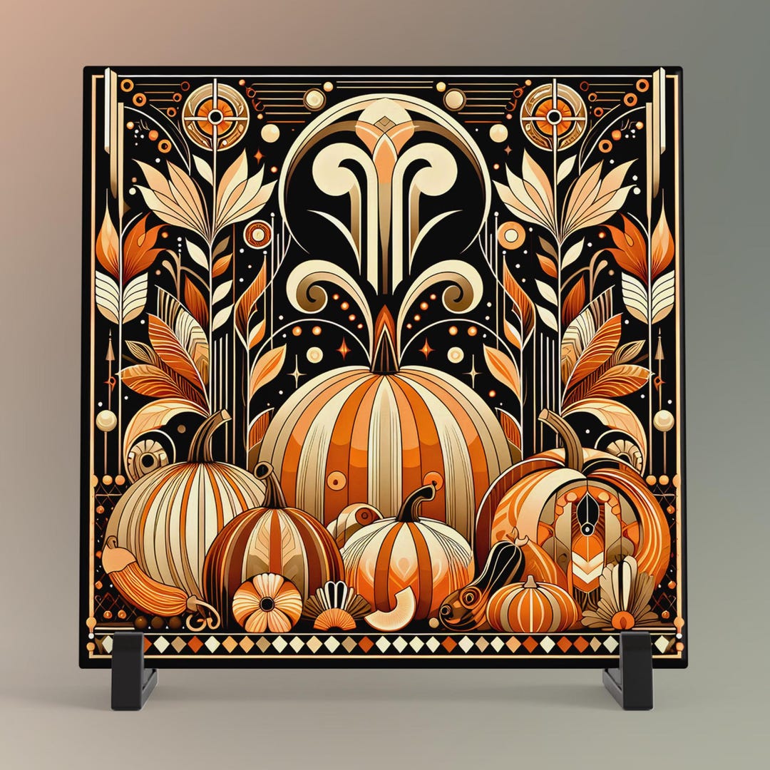 Art Deco Pumpkin Patch Ceramic Tile: Thanksgiving Harvest Decor - Etsy