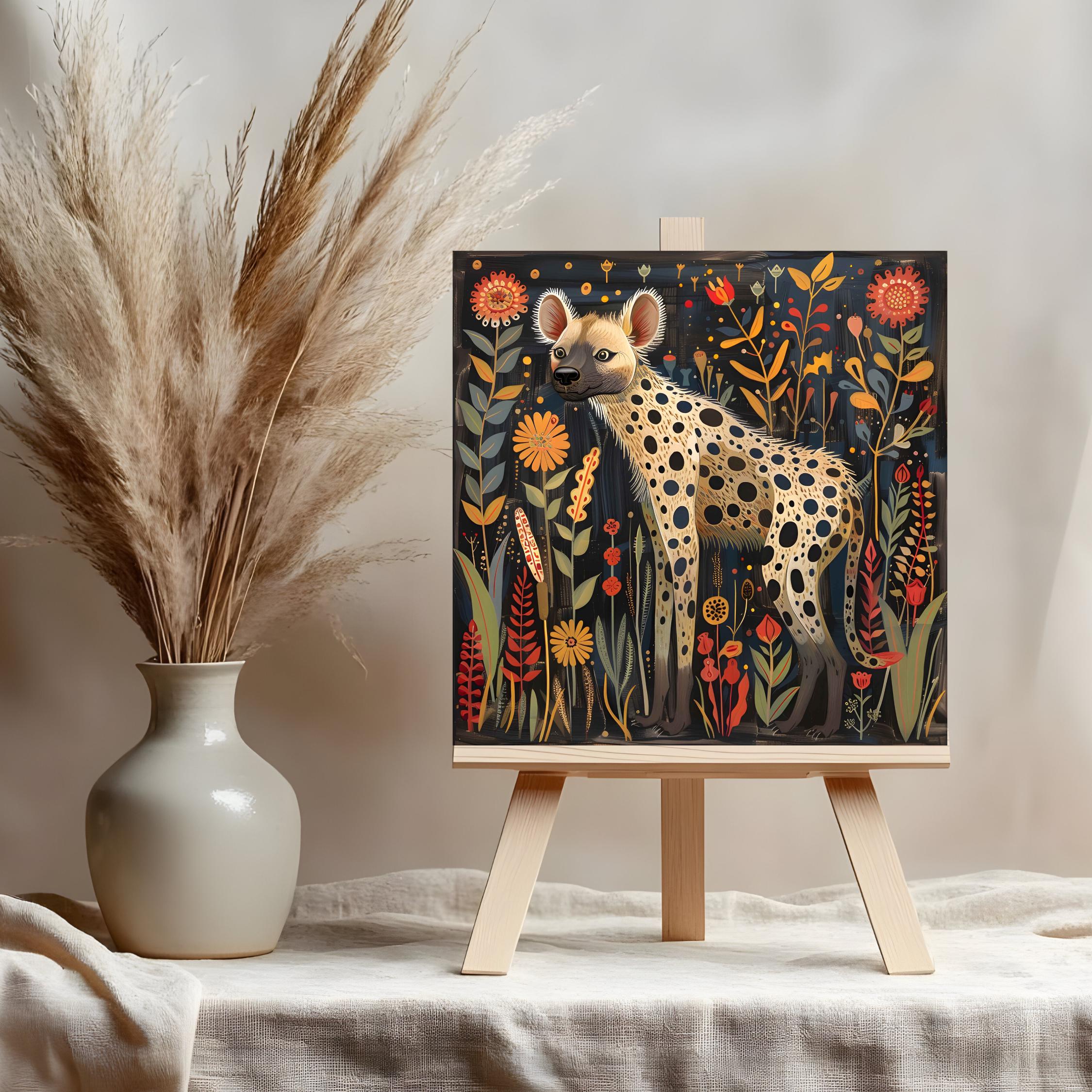 African Animals Ceramic Art Tile, Hyena Folk Art Design for Unique Boho ...