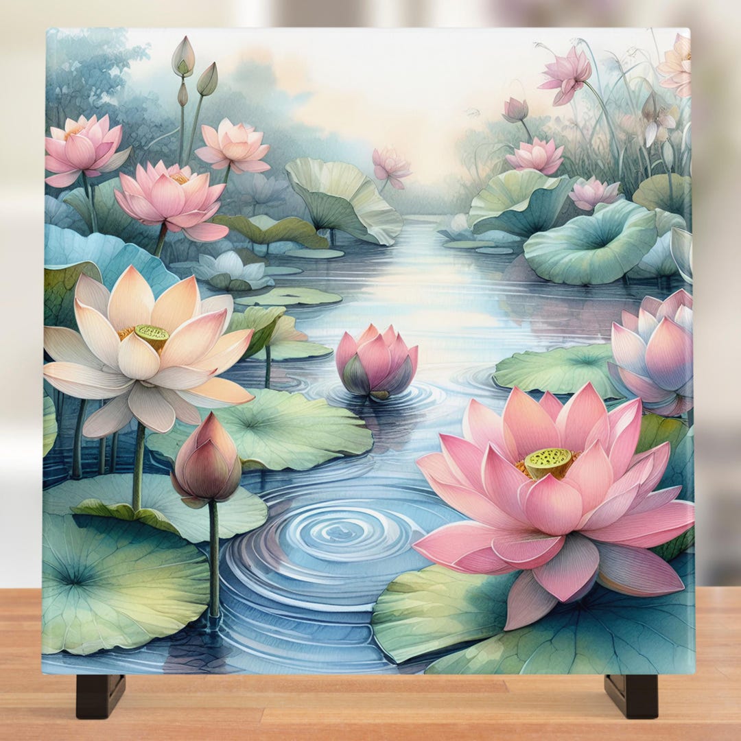 Water Lilies Ceramic Tile Art: Nature Inspired Home Decor - Etsy