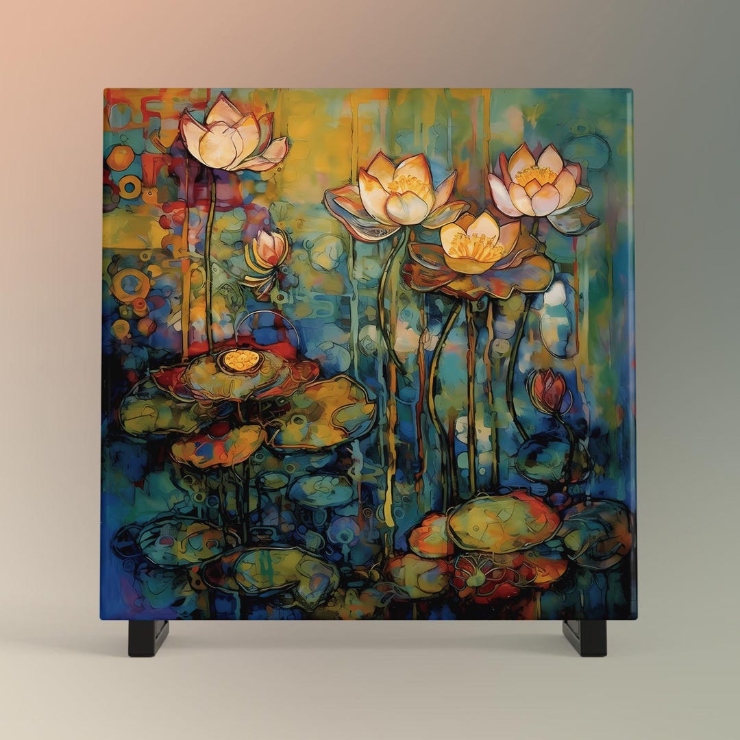 Art Nouveau Water Lily Ceramic Tile – Botanical Gallery Wall Decor - Etsy