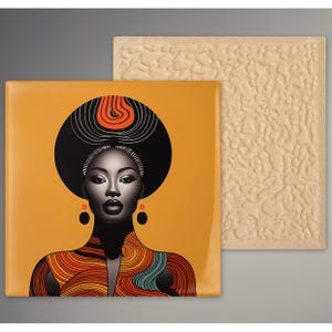 Black Wall Art Ceramic Tile, Afrocentric Woman, Stunning Colorful Art ...