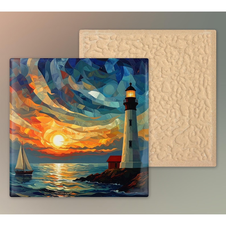Coastal Lighthouse Ceramic Art Tile – Nautical Wall Decor (6x6) - Etsy
