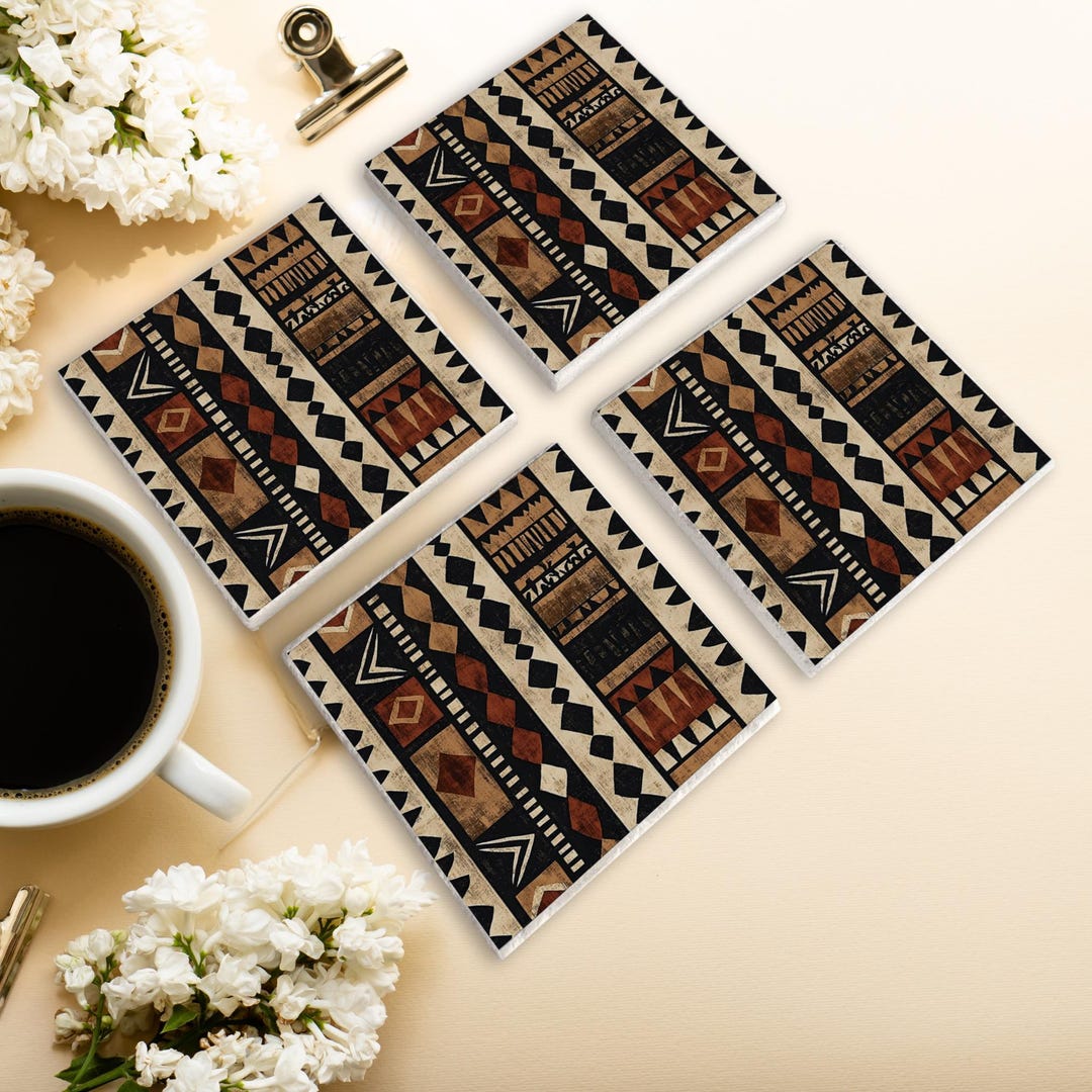 African Mudcloth Inspired Sandstone Coasters: Afrocentric Home Decor - Etsy