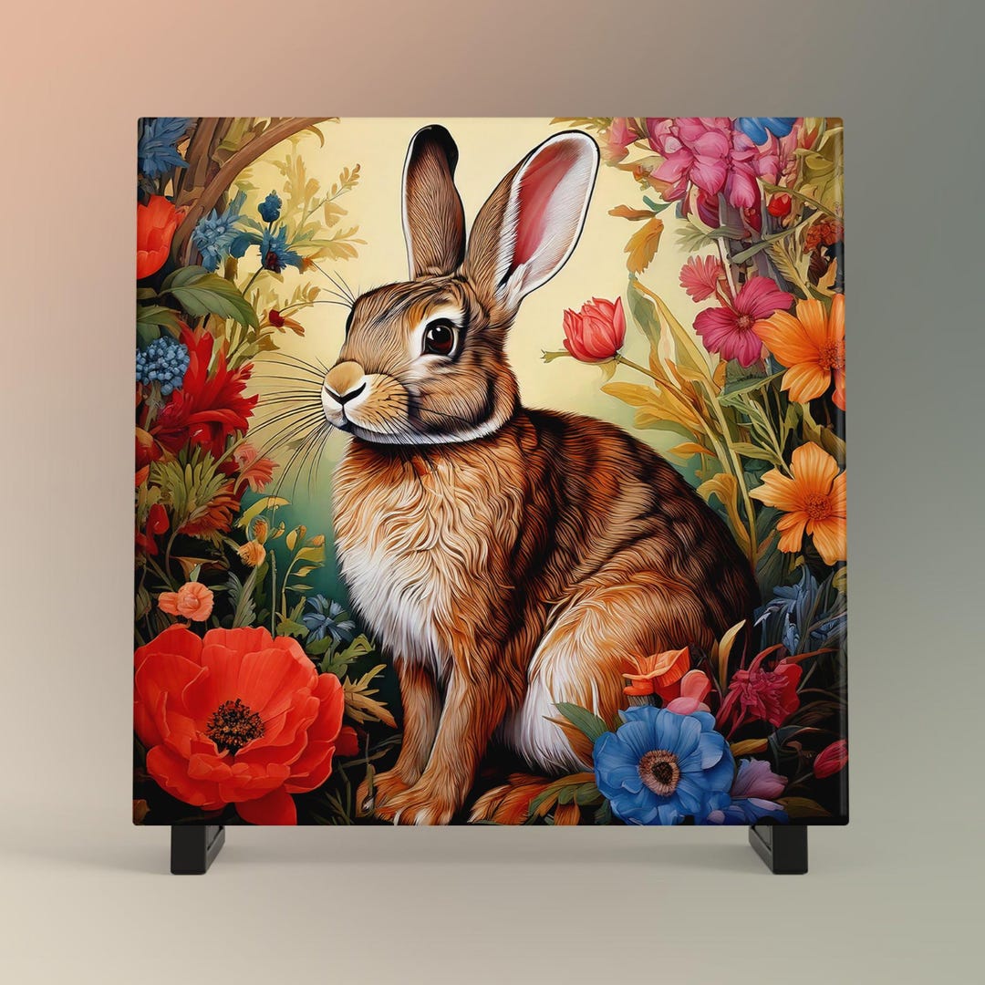 William Morris Inspired Rabbit Ceramic Tile, Art Nouveau Bunny Wall ...