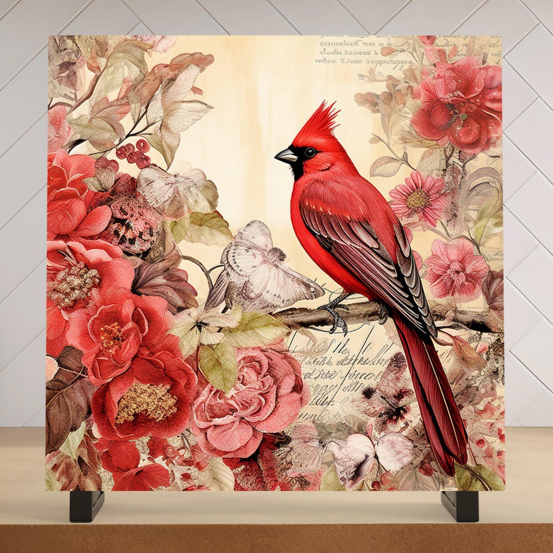 Vintage Red Cardinal Ceramic Tile: Bird Art Wall Hanging - Etsy