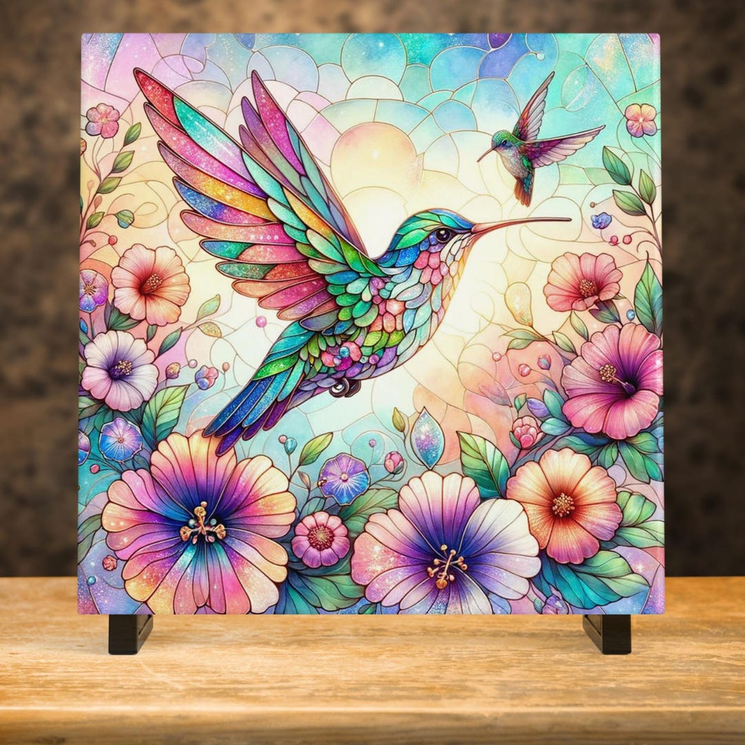 Art Deco Hummingbird Ceramic Tile: Vibrant Home Decor - Etsy