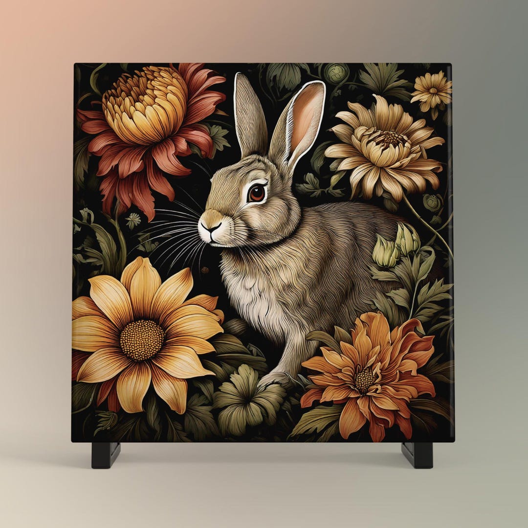 Art Nouveau Rabbit Ceramic Tile, William Morris Inspired Decor, Classic ...