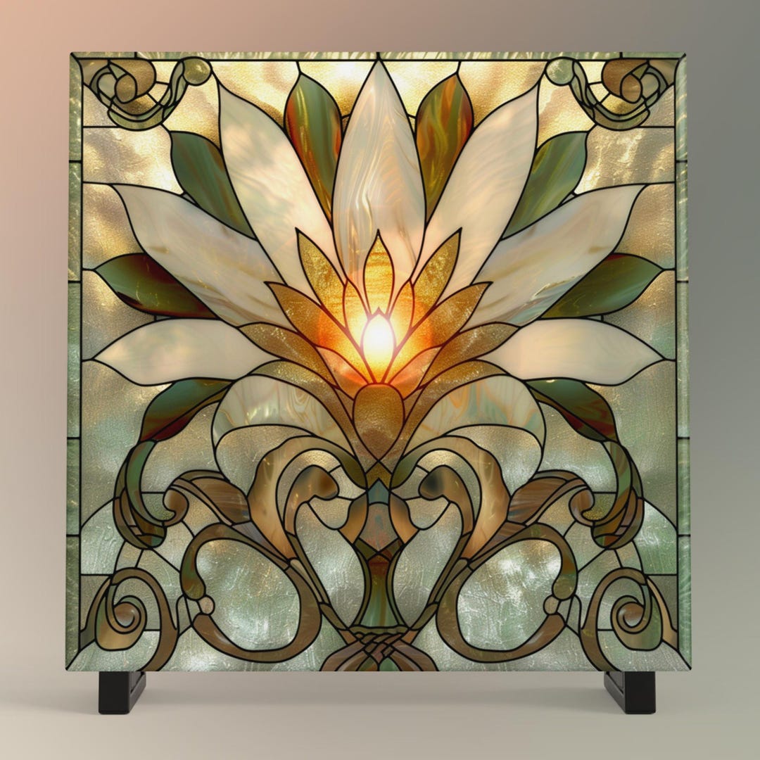 Lotus Flower Ceramic Tile Art - Stained Glass Style, Elegant Wall Decor ...