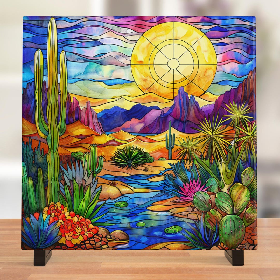 Desert Art Ceramic Tile, Stained Glass Look, Handmade Home Decor - Etsy