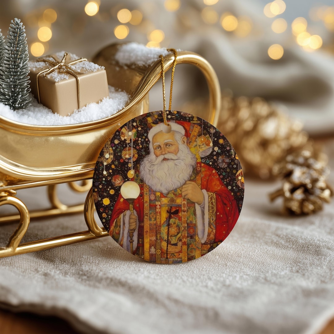 Santa Claus Christmas Ornament, Artistic Klimt Inspired Christmas ...